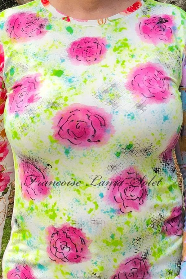 Women Hand Painted Long Sleeve Floral T-Shirt: Art to Wear - Francoise ...