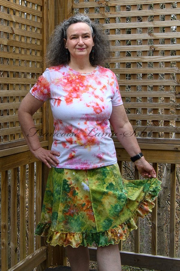 Women Green Ice Dyed Ruffle Skirt: Handmade Wearable Art - Francoise ...