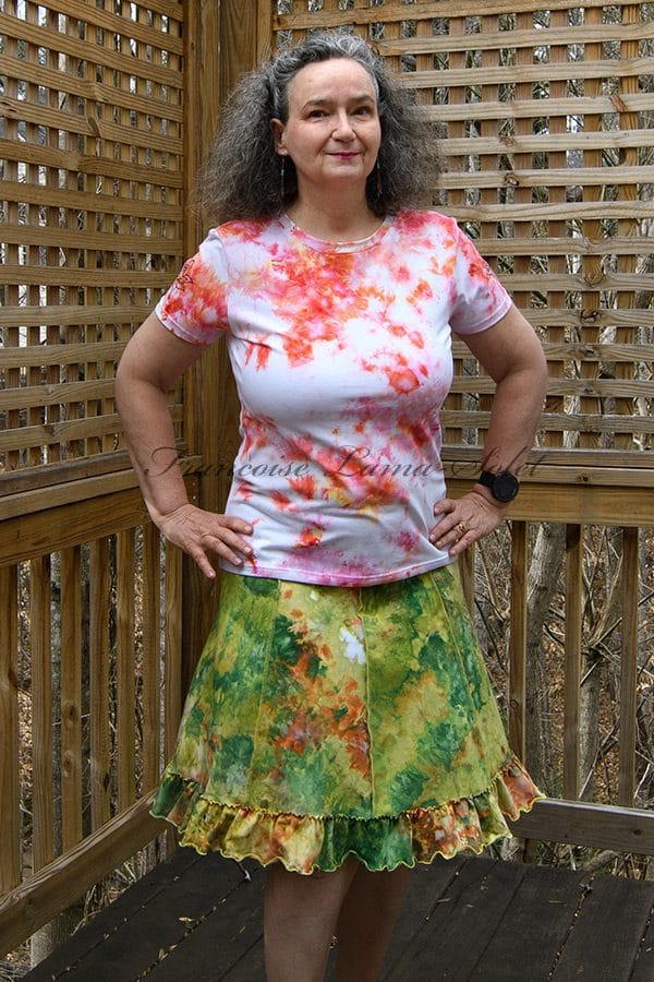 Women Green Ice Dyed Ruffle Skirt: Handmade Wearable Art - Francoise ...