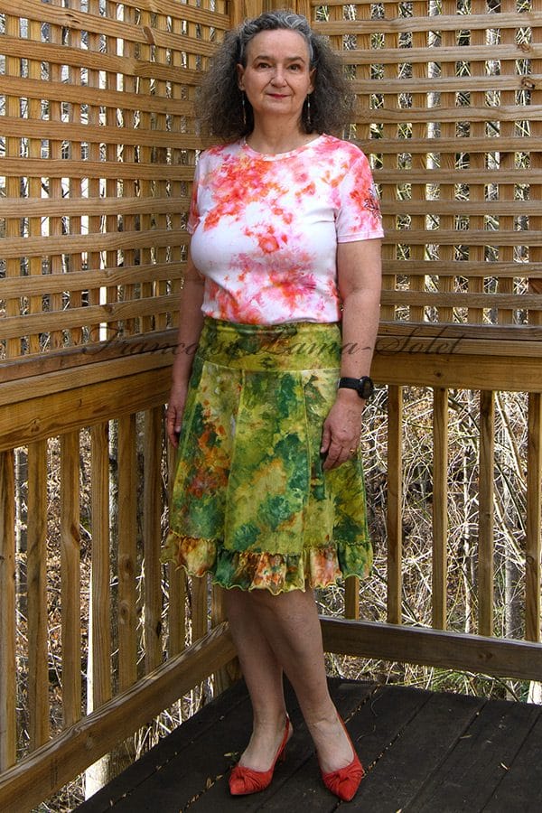 Women Green Ice Dyed Ruffle Skirt: Handmade Wearable Art - Francoise ...