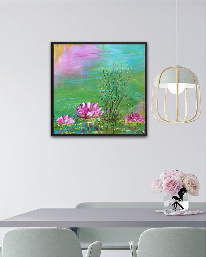 Impressionist Painting of Water Lilies - Vibrant Spring Colors