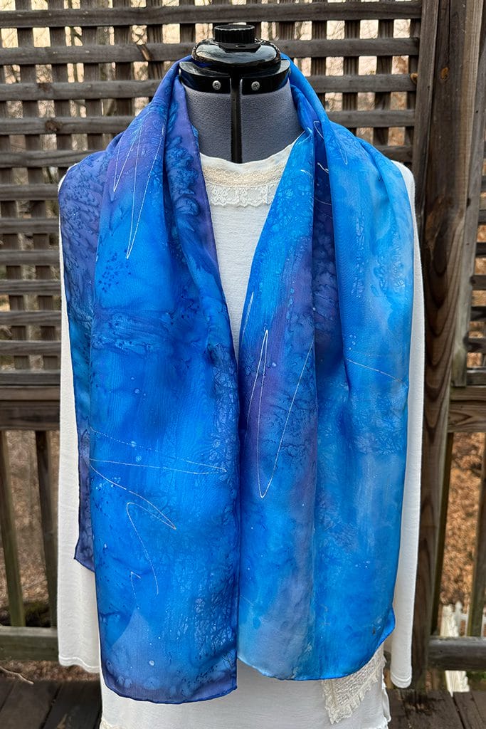 Hand Painted Blue Batik Silk Scarf: Fashionable Art