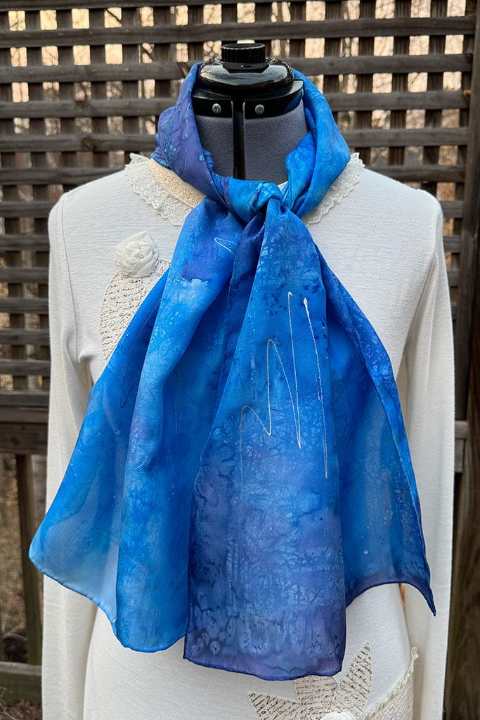Hand Painted Blue Batik Silk Scarf: Fashionable Art