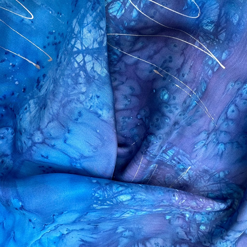 Hand Painted Blue Batik Silk Scarf: Fashionable Art