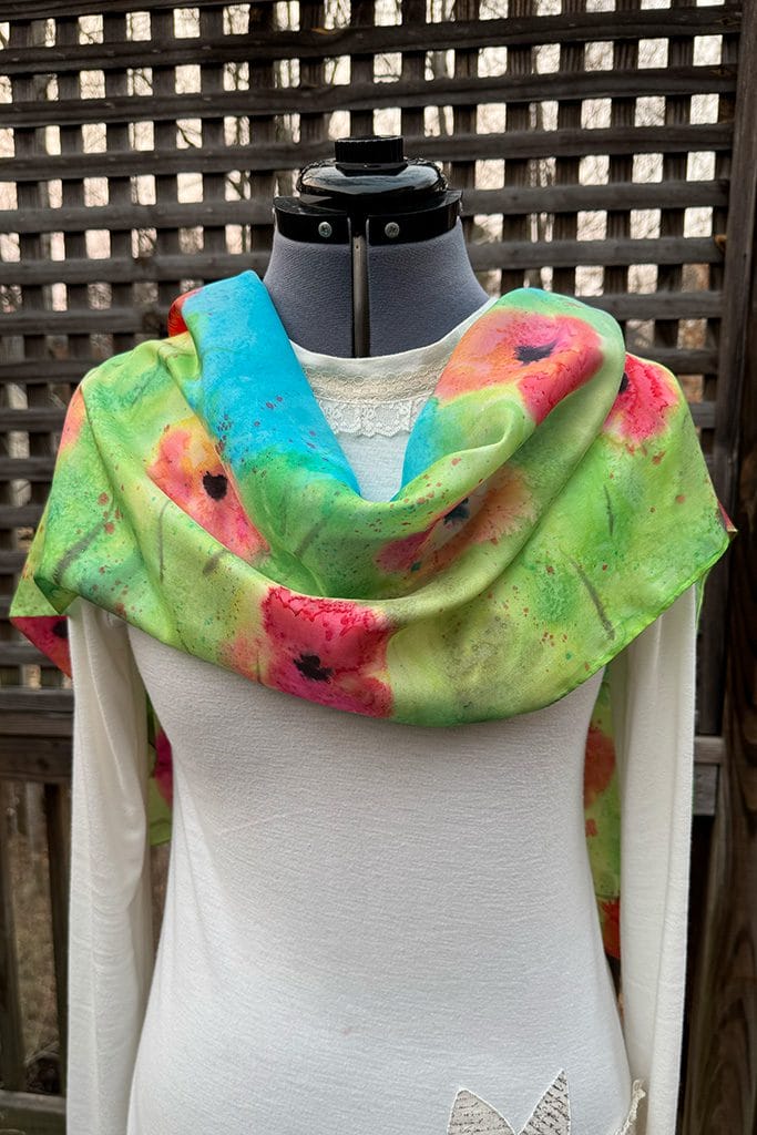 Hand Painted Poppy Flower Silk Scarf - Elegant Accessory