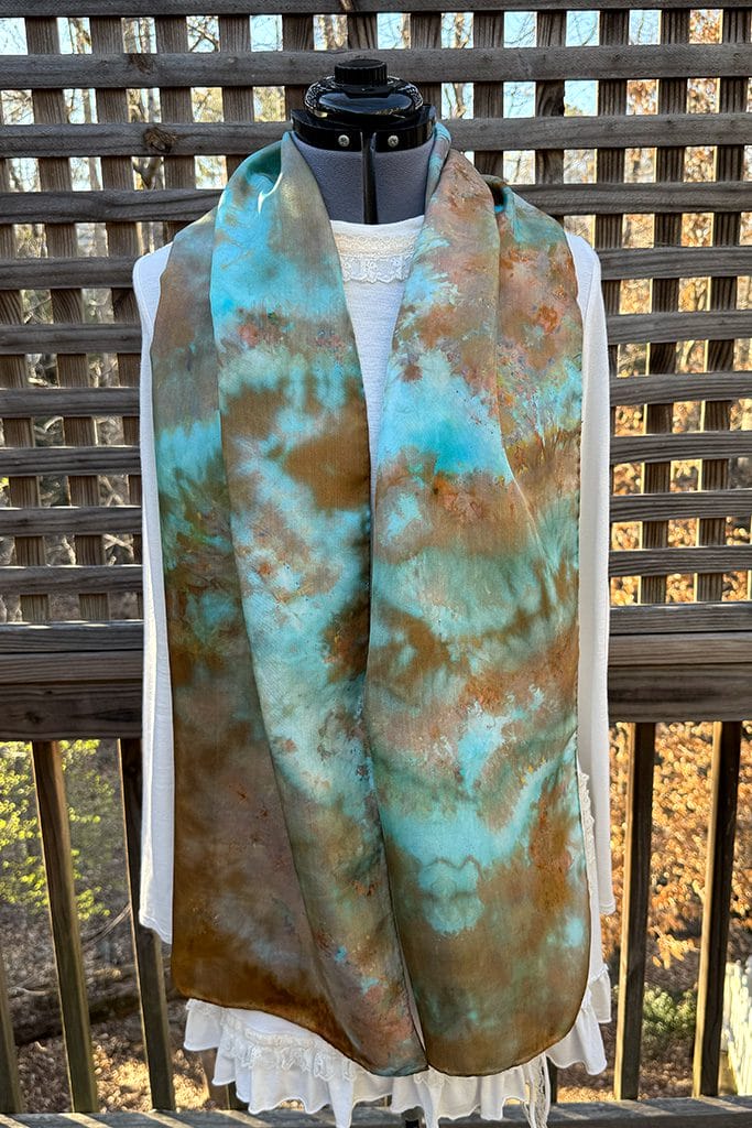 Women Turquoise Copper and Green Ice Dyed Silk Scarf - Unique