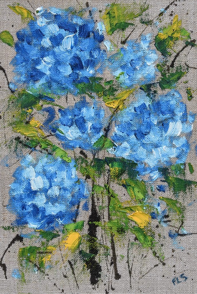 Blue Hydrangea Bouquet Painting: Original Impressionist Art