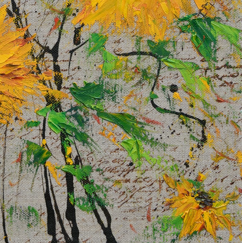 Impressionist Oil Painting of Sunflowers - Rustic Charm